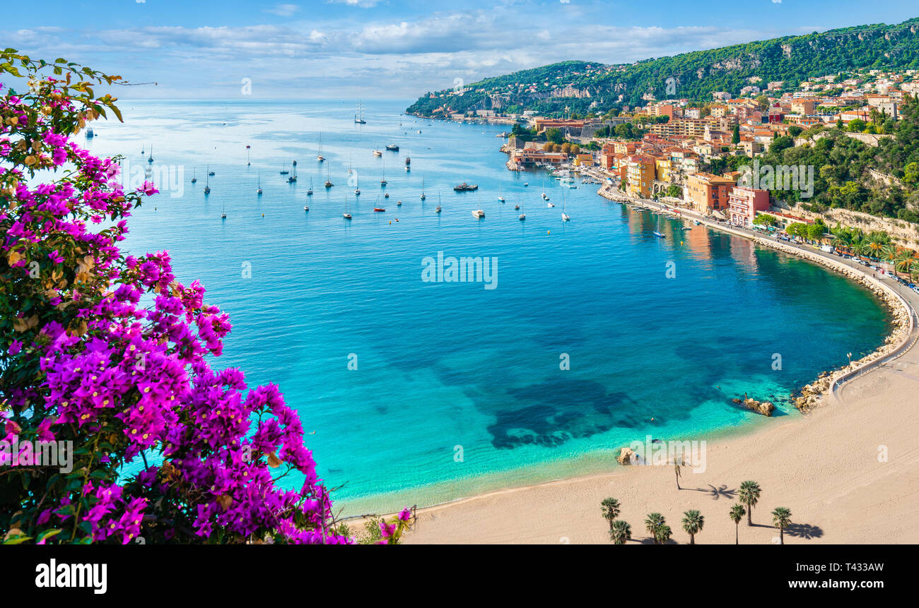 French Riviera coast with medieval town Villefranche sur Mer, Nice ...