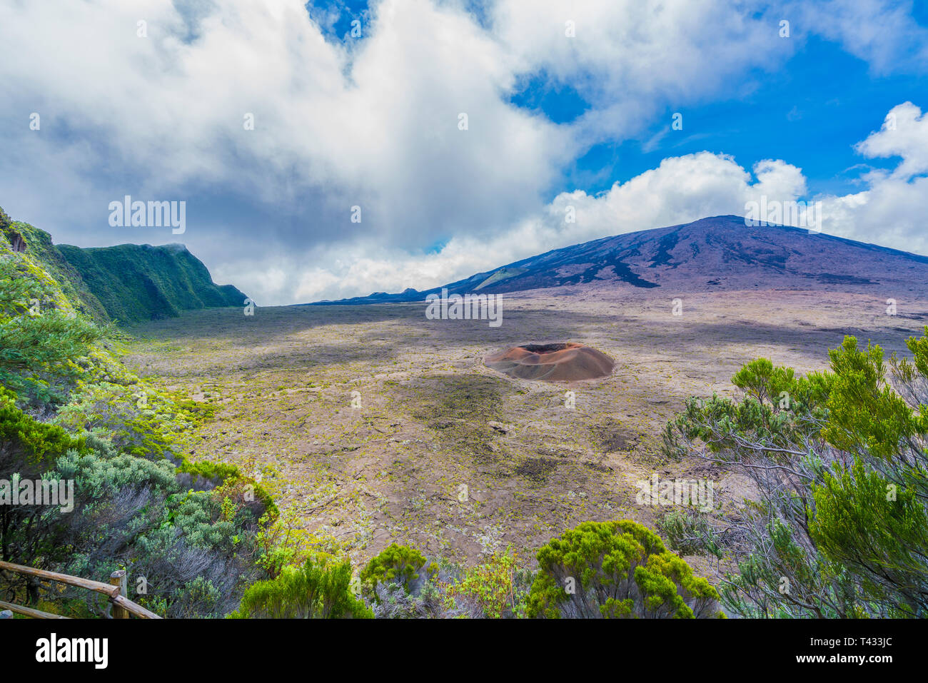 View of Piton de la Fournaise volcano, National Park at Reunion Island ...