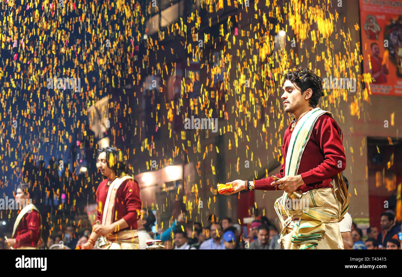 Varanasi Ganga aarti ritual ceremony performed by young Hindu priests ...