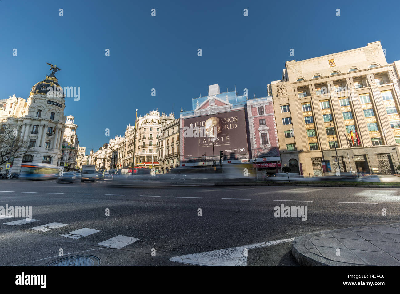 Madrid, Spain - January 19, 2018 : Motion blurred cars and people at ...