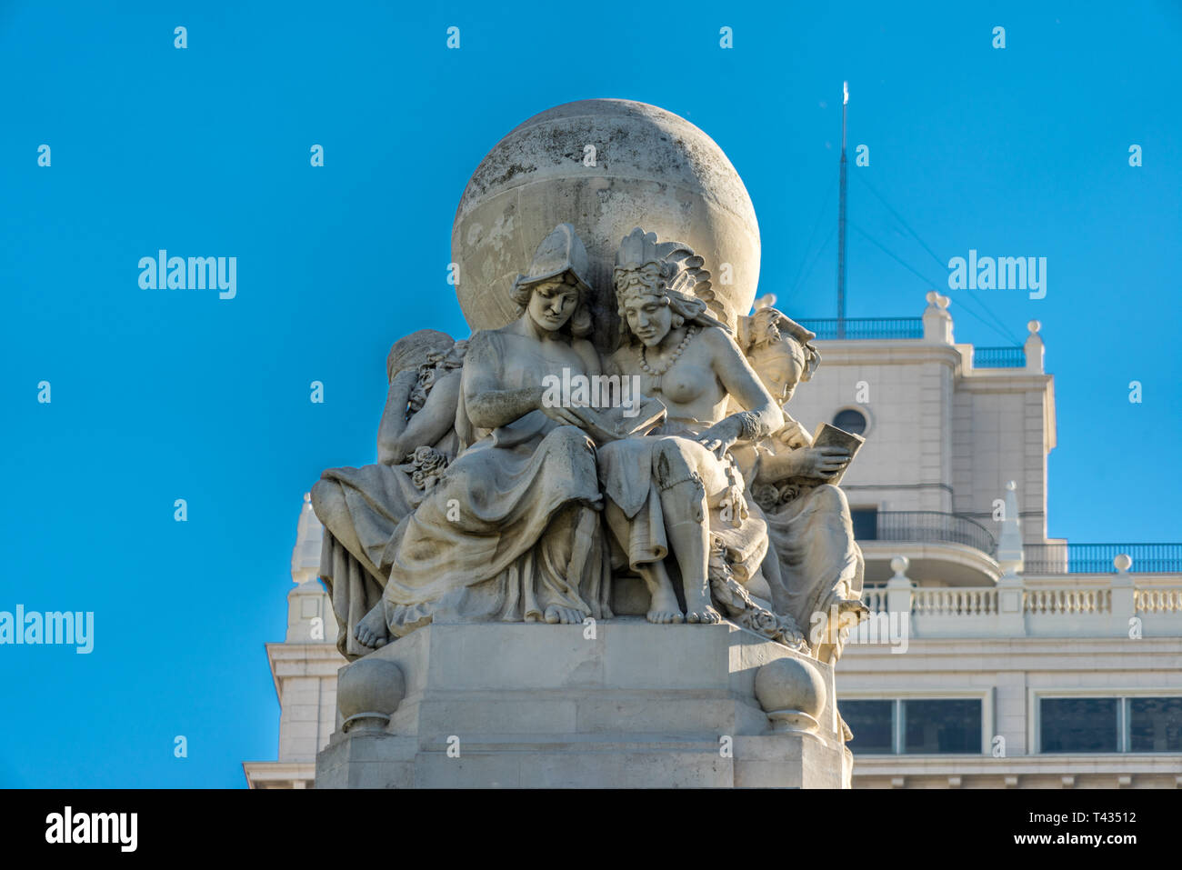 5 female figures, representing the 5 Continents, read Don Quixote ...