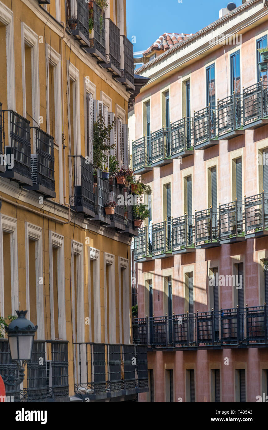 Typical building balconies in Madrid, Spain Stock Photo - Alamy