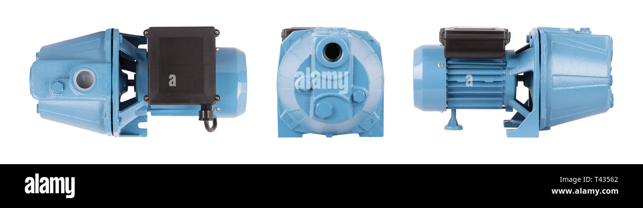 Blue pump supply water station water supply. Isolated white background ...