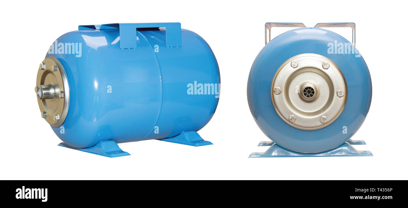Blue color, hydroaccumulator, water tank. Isolate white background ...