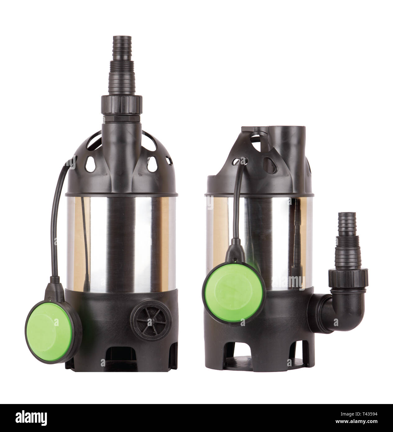 Automatic drainage. Metal case pump with float, pumping water from ...