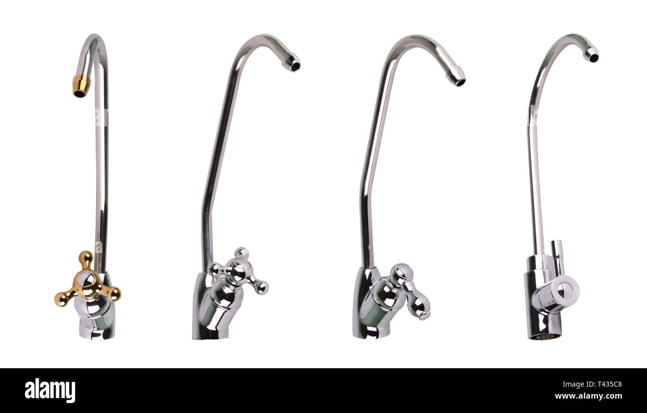 Tap for clean water. Set of metal 4 pcs. Isolated on white background ...