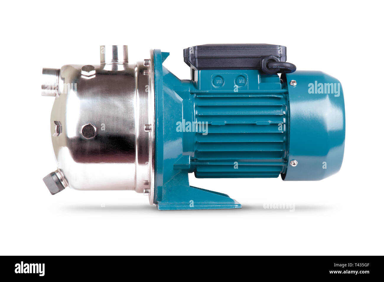 Blue pump to supply water to station water supply. Isolated white ...