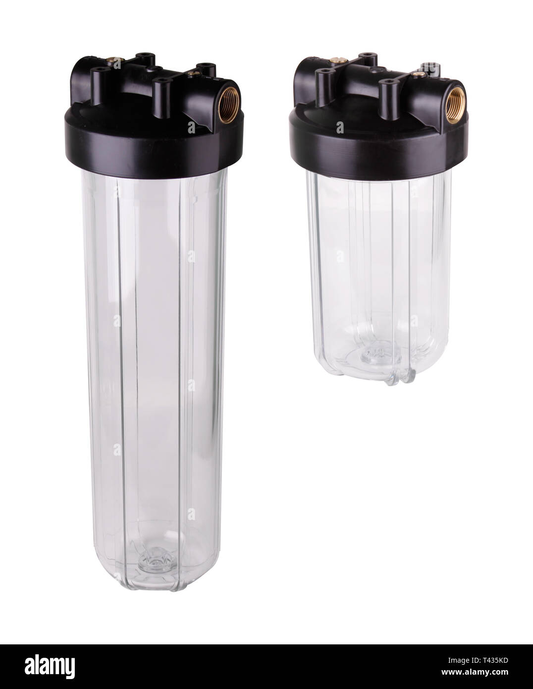 Set Filter flask transparent plastic water purification. Isolated white ...