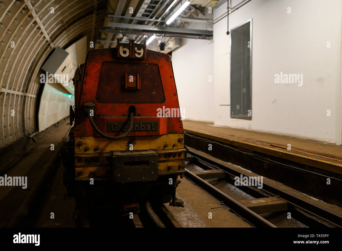 A narrow gauge mail train and tunnel - part of the London Mail Rail ...