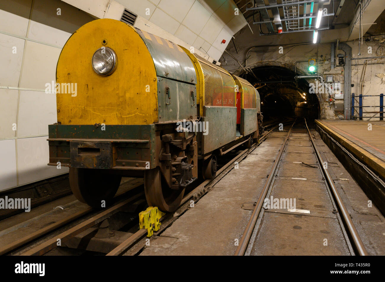 A narrow gauge mail train and tunnel - part of the London Mail Rail ...