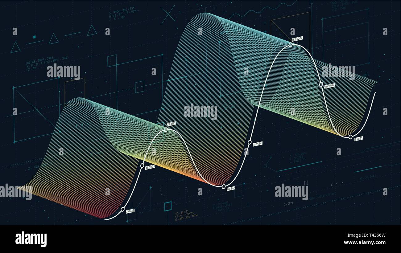 Financial analysis of complex databases, technology concept wave big ...
