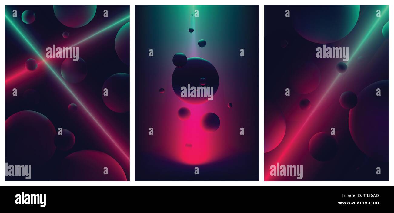 Neon laser line glow illuminates a spheres, Abstract background space ...