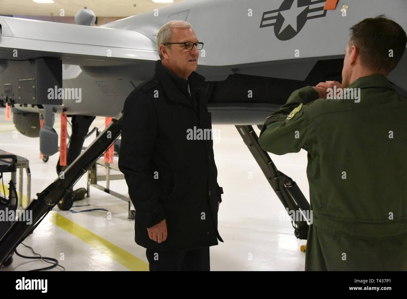 U.S. Senator Kevin Cramer, North Dakota, gets a look at an MQ-9 Reaper ...
