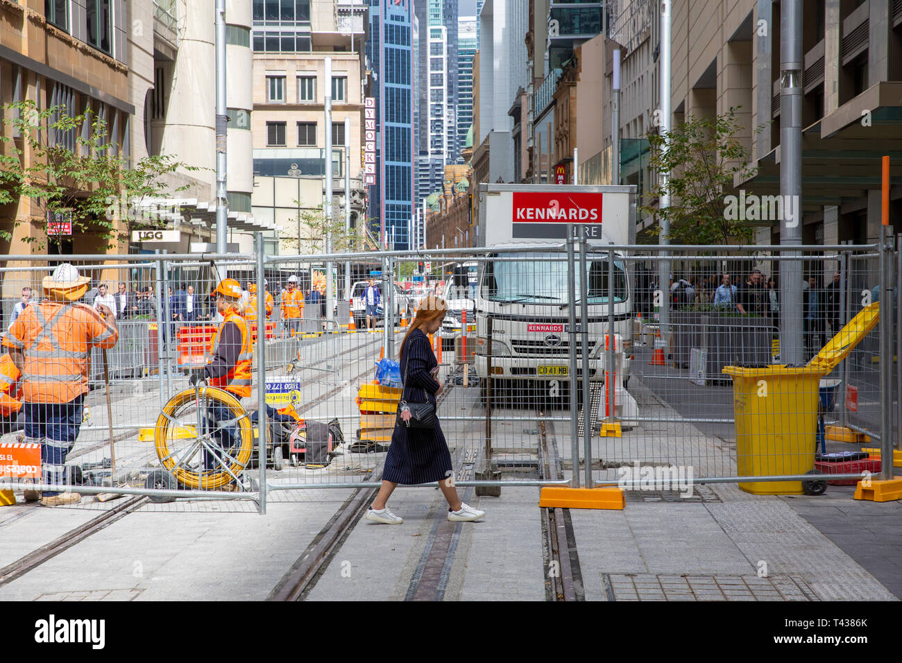 Construction of the Sydney CBD light rail project on George street in ...