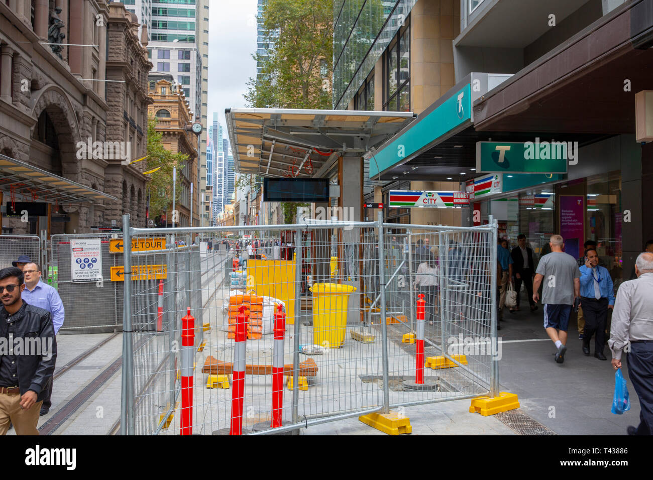 Construction of the Sydney CBD light rail project on George street in ...
