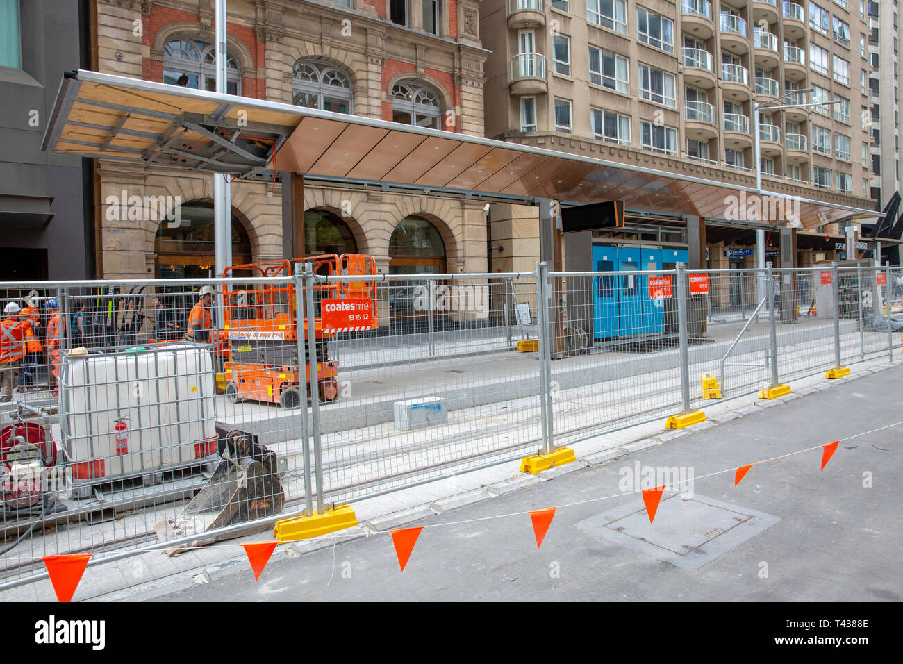 Construction of the Sydney CBD light rail project on George street in ...