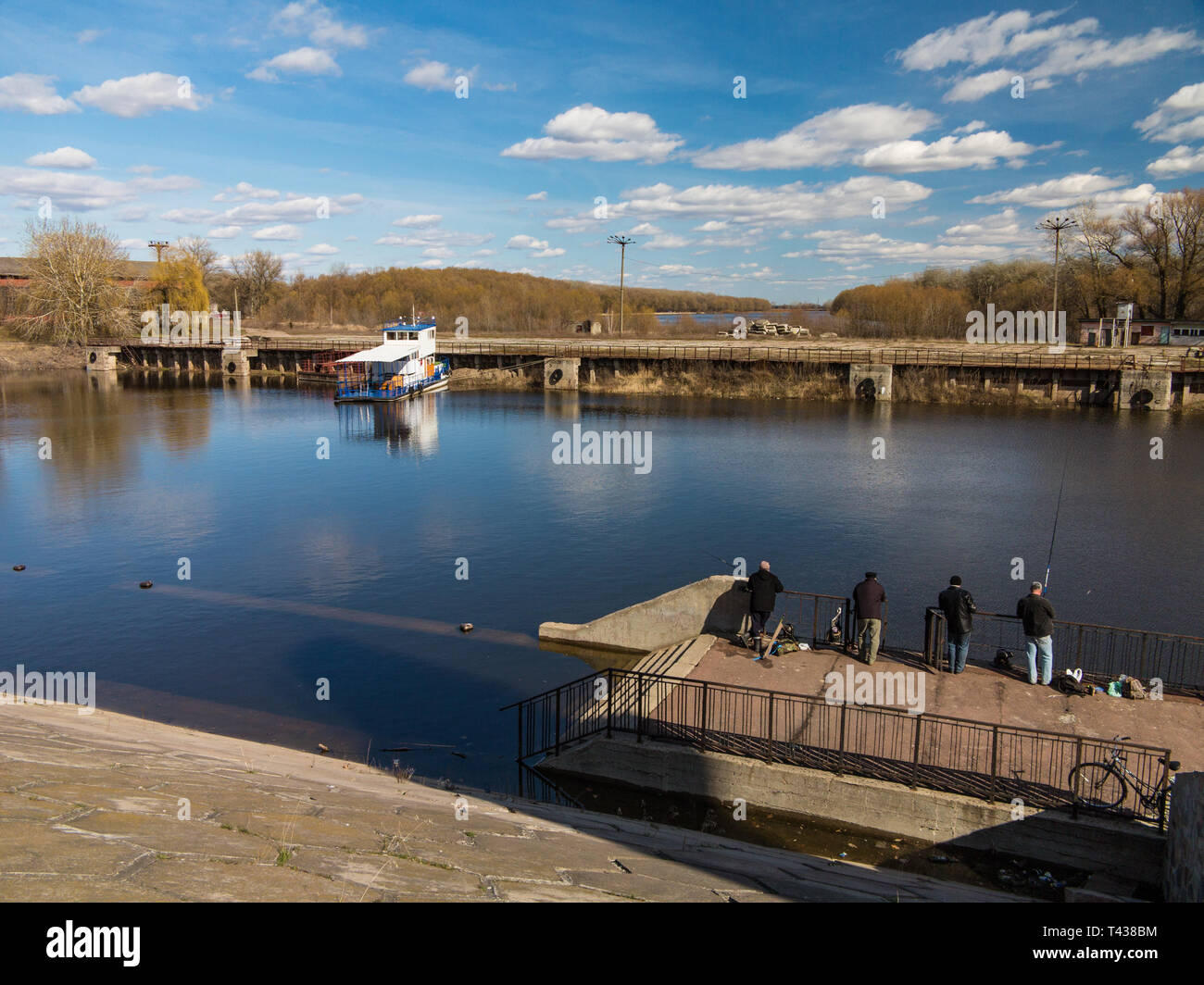 Chernihiv, Ukraine - 04/20/2015: City fishing site on the river's port ...