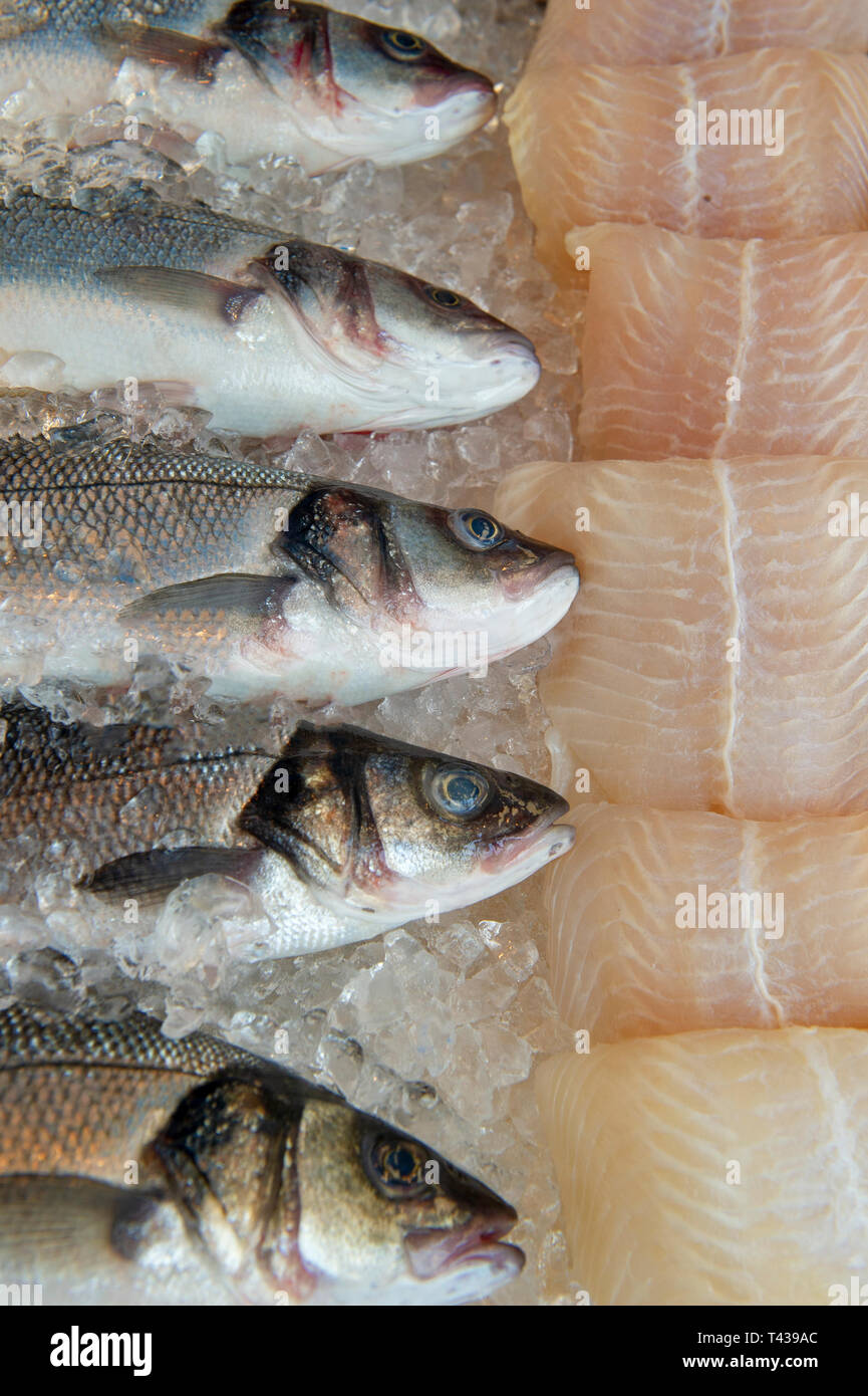 Fresh fish in the market , Sea fish pile top view Stock Photo - Alamy