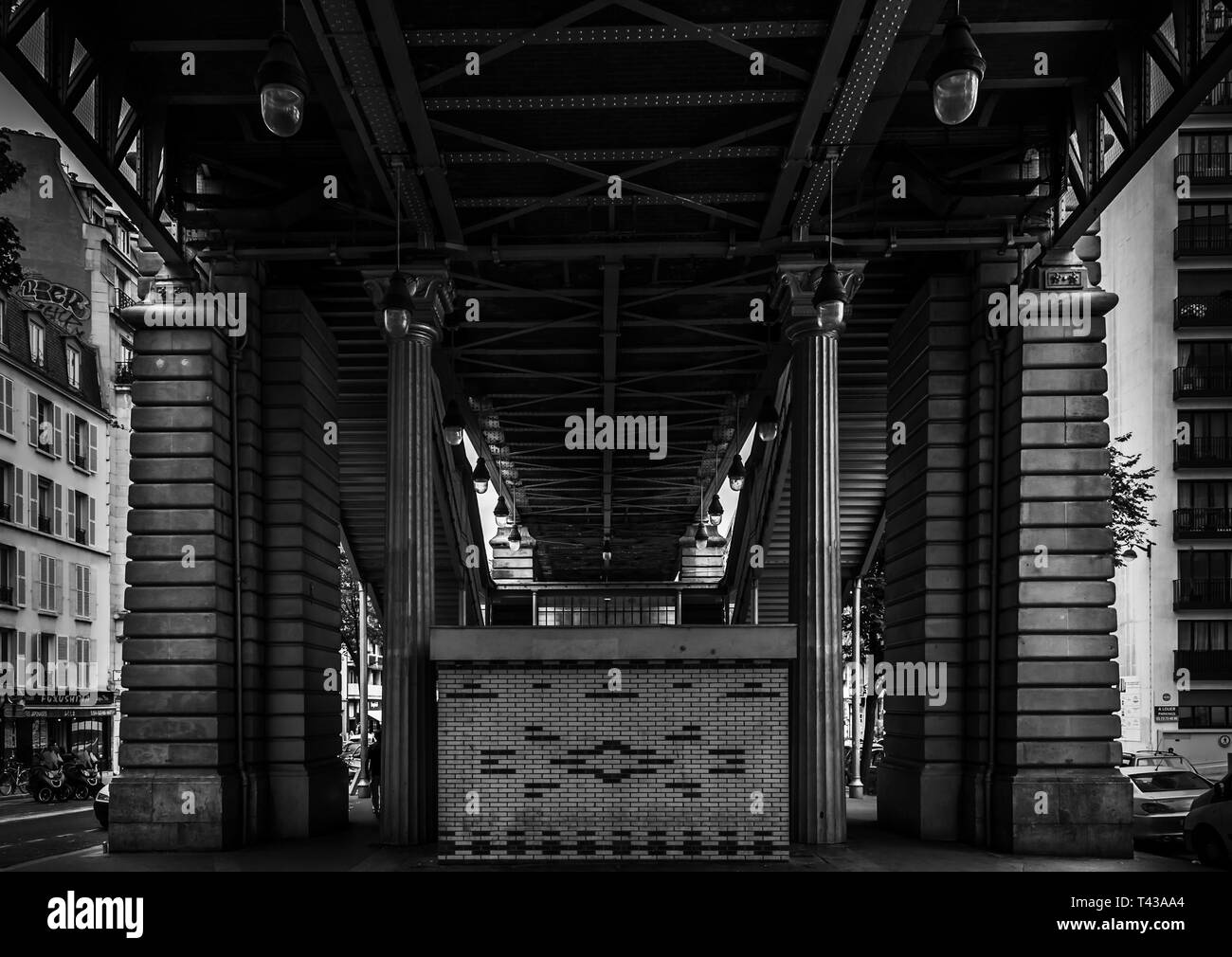 Cityscape of the columns of the parisian metro Stock Photo - Alamy