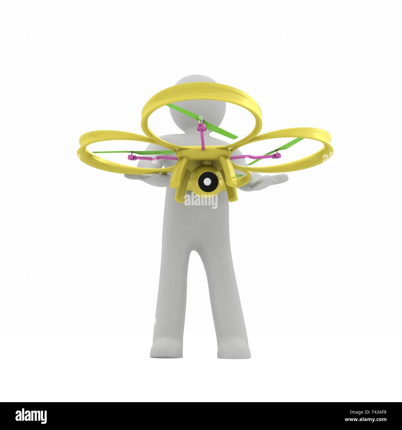 3d man with drone, quadrocopter, with photo camera. 3d render. 3D ...