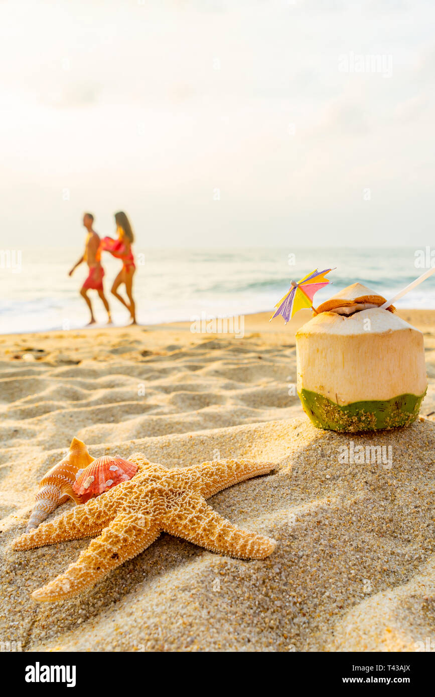 Coconut, seashell and Starfish at the tropical beach Stock Photo - Alamy