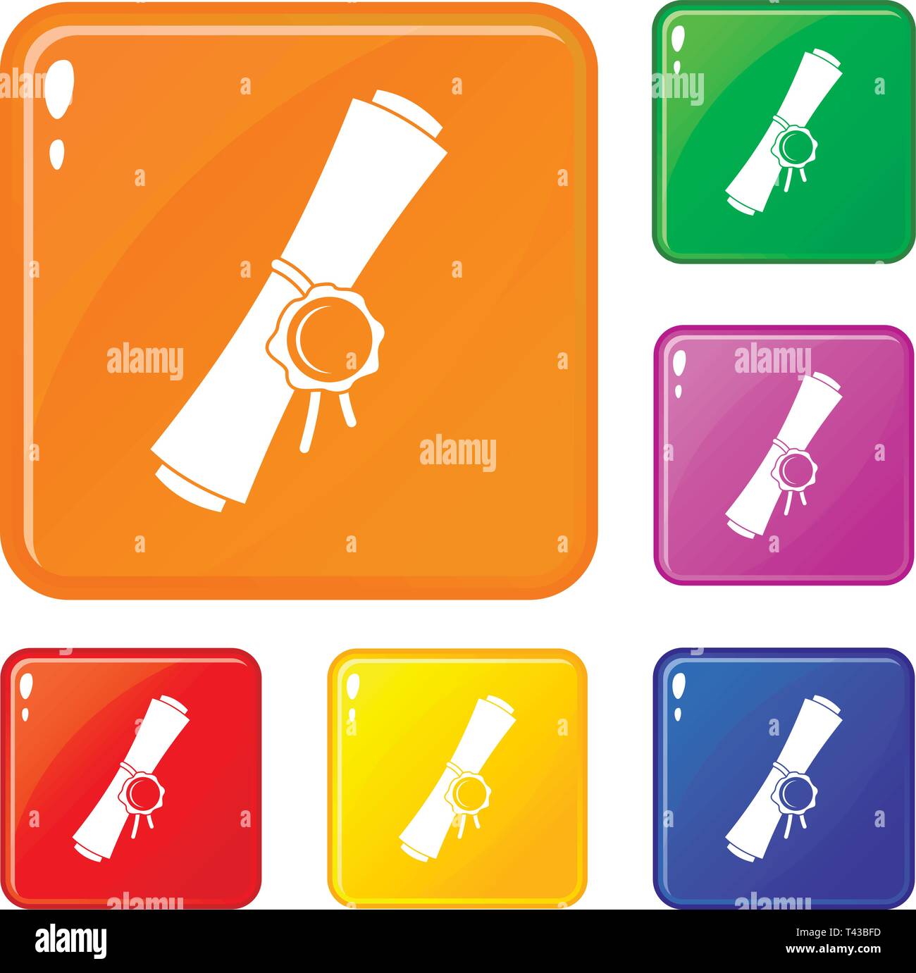 Old rolled paper with a red wax seal icons set vector color Stock ...