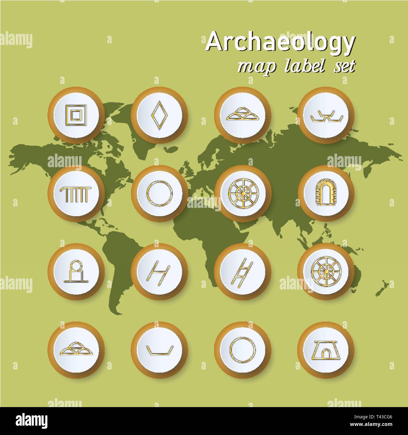 Set of colorful map archaeologycal label. Vector illustration on world ...