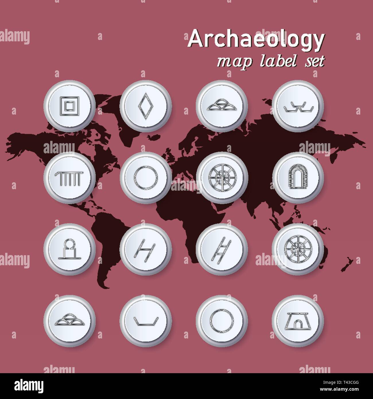 Set of colorful map archaeologycal button. Vector illustration Stock ...