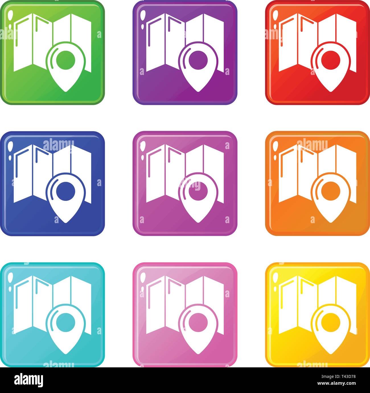 World travel map icons set 9 color collection Stock Vector Image & Art ...