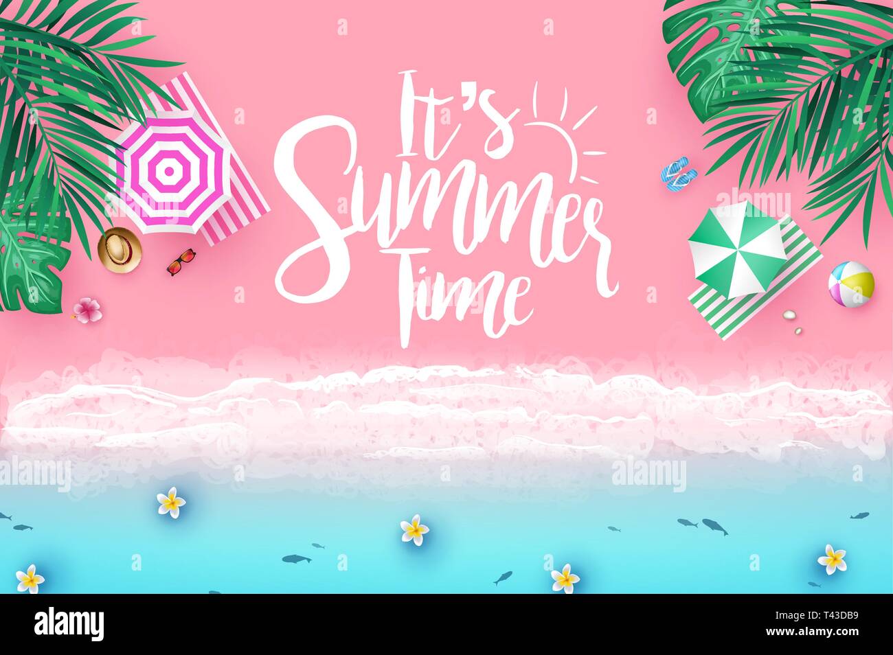 Top View Sea Side Beach Resort Background with It's Summer Time Message ...