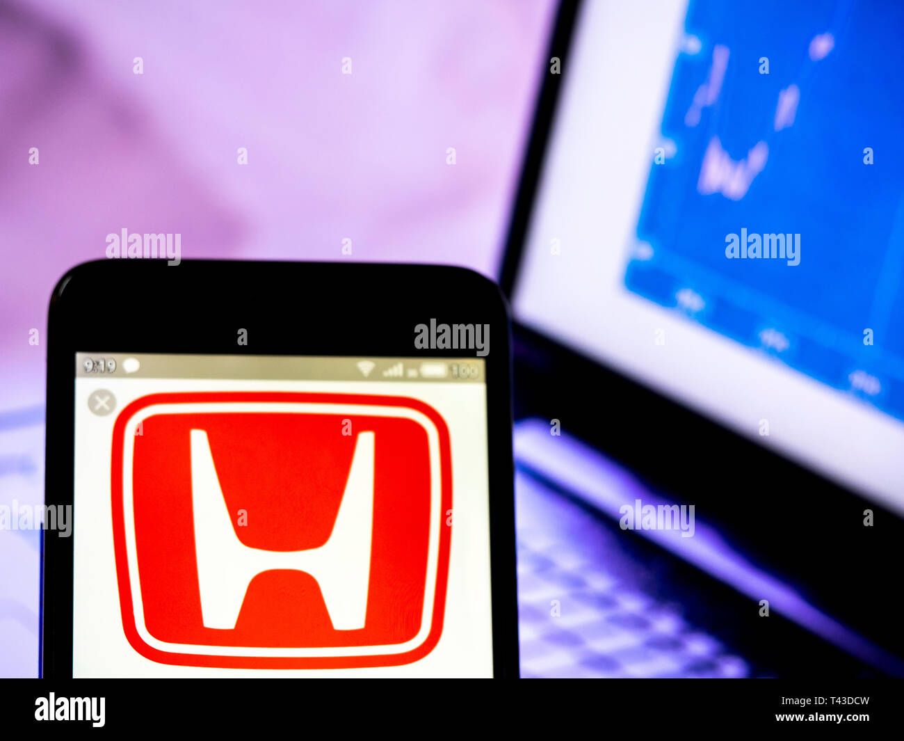 In this photo illustration a Honda Motor Co., Ltd. logo seen displayed ...