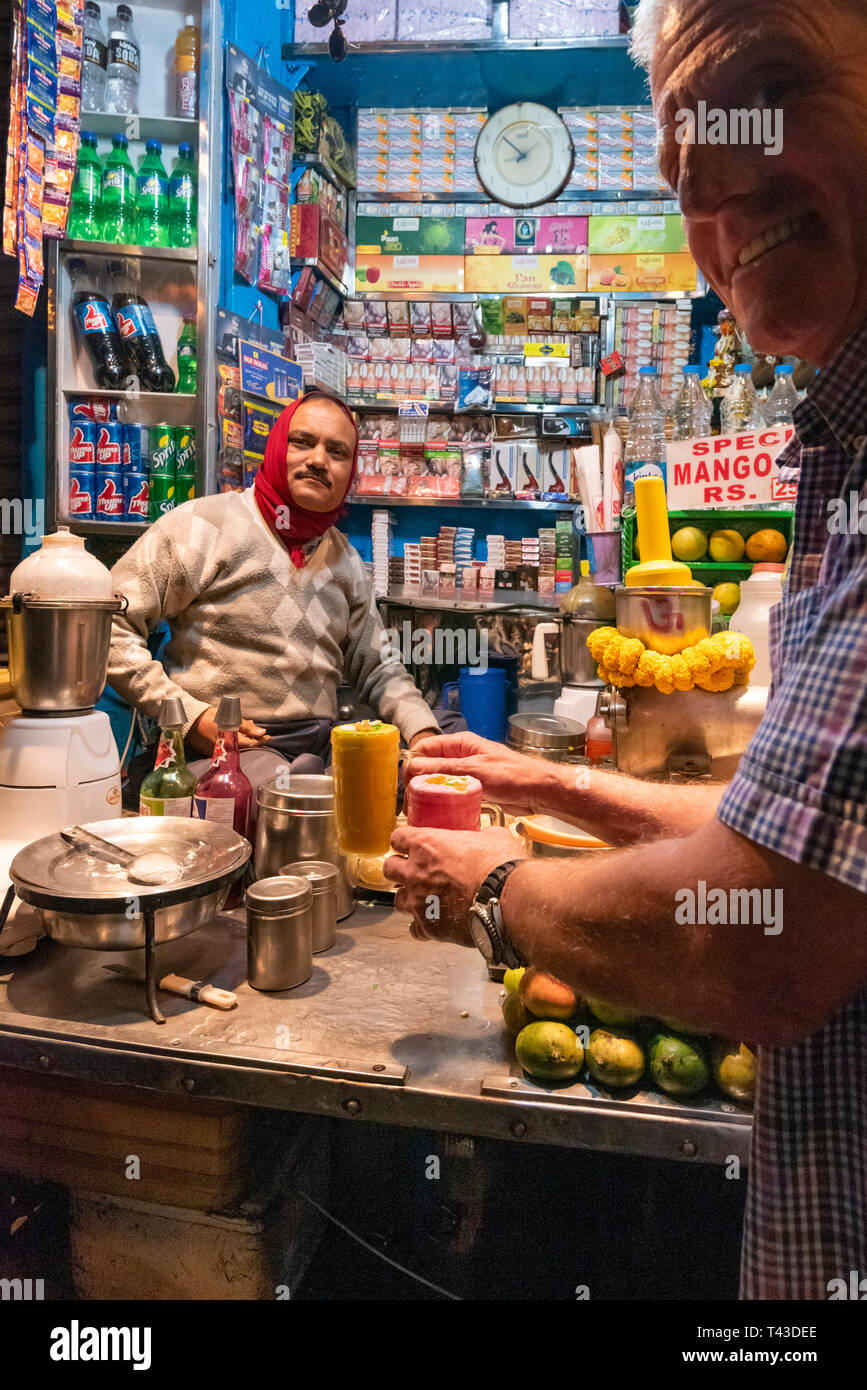 Vertical view of lassi being made at a juice stall in Kolkata aka ...