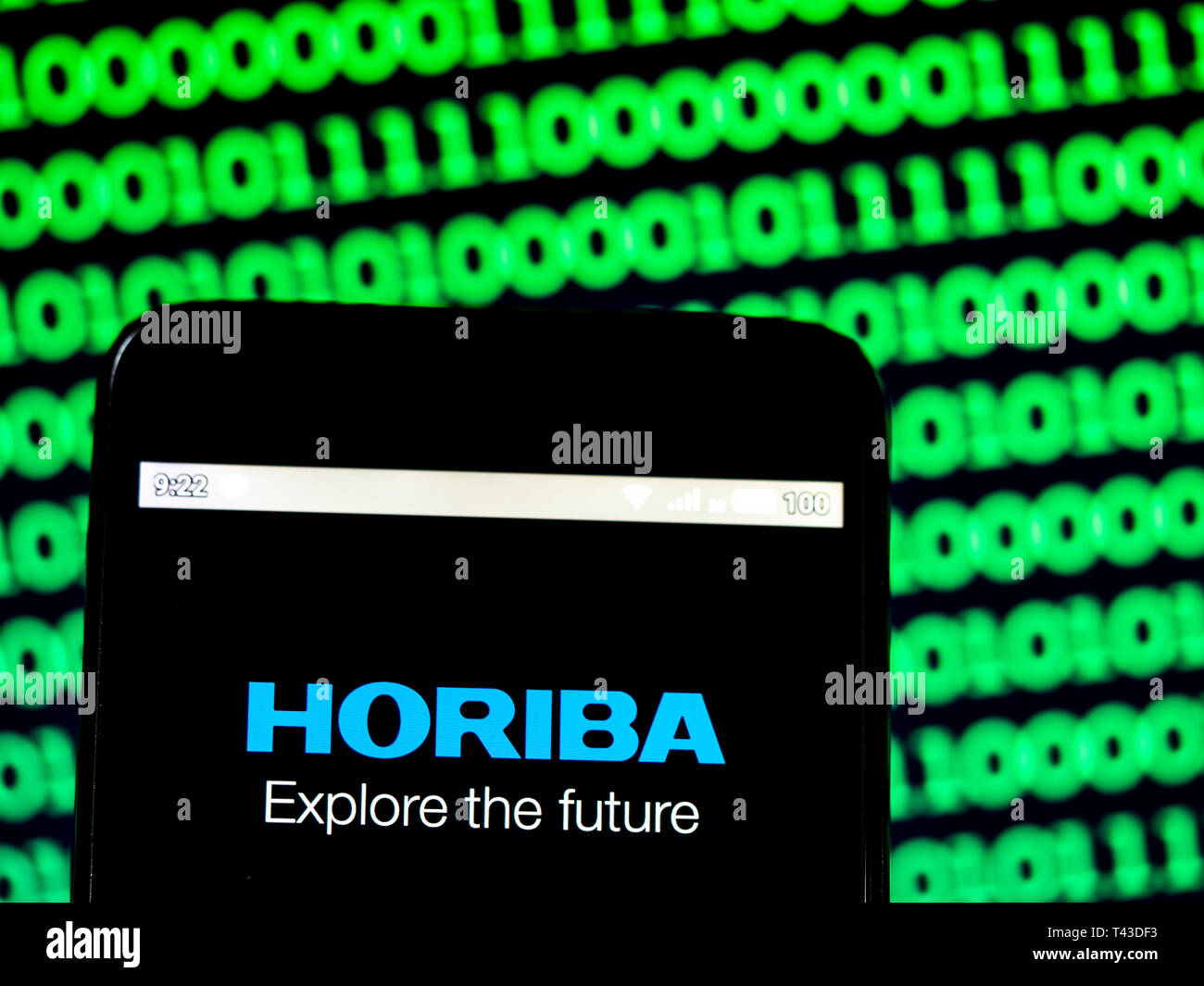 In this photo illustration a Horiba, Ltd. logo seen displayed on a ...