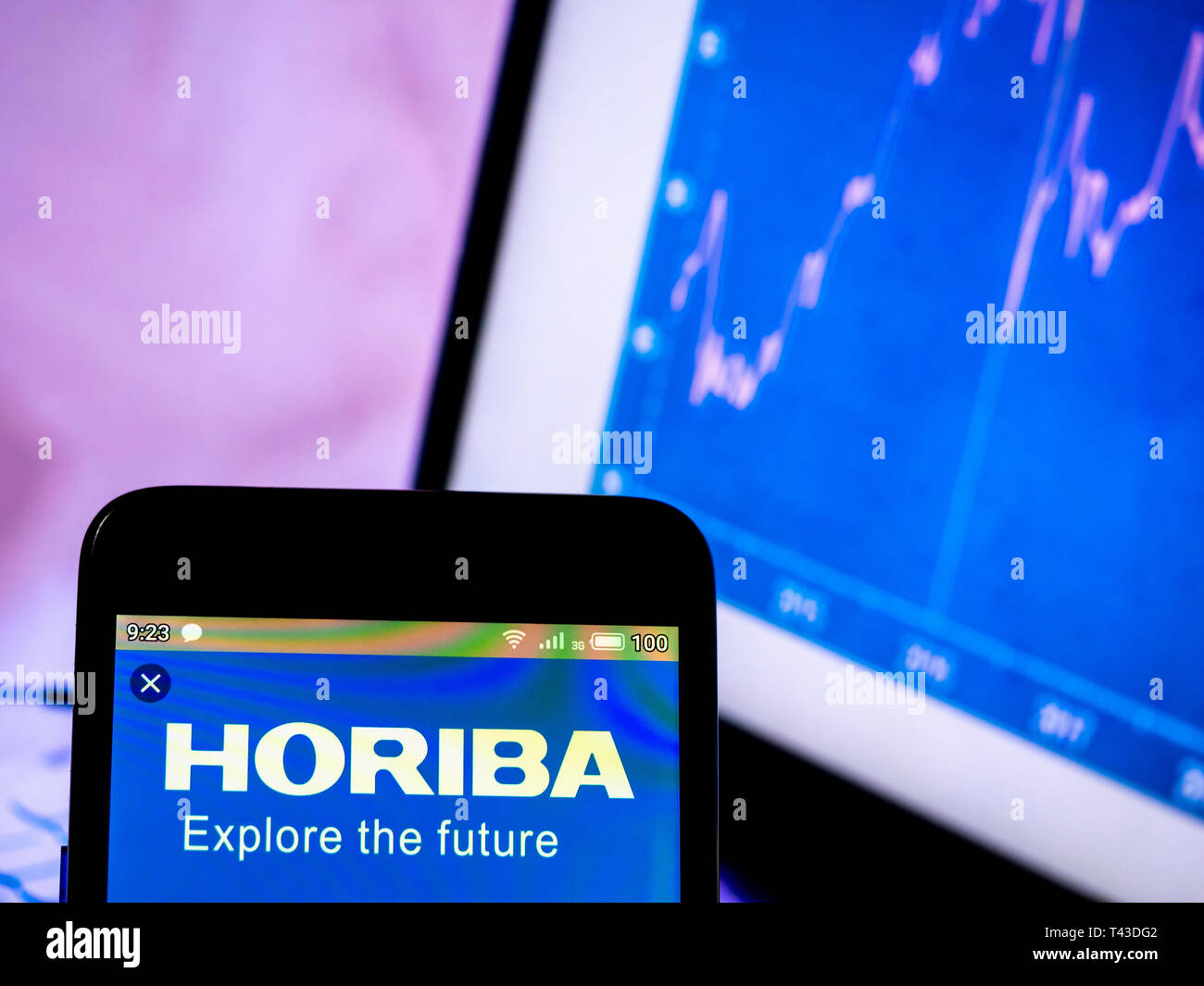 In this photo illustration a Horiba, Ltd. logo seen displayed on a ...