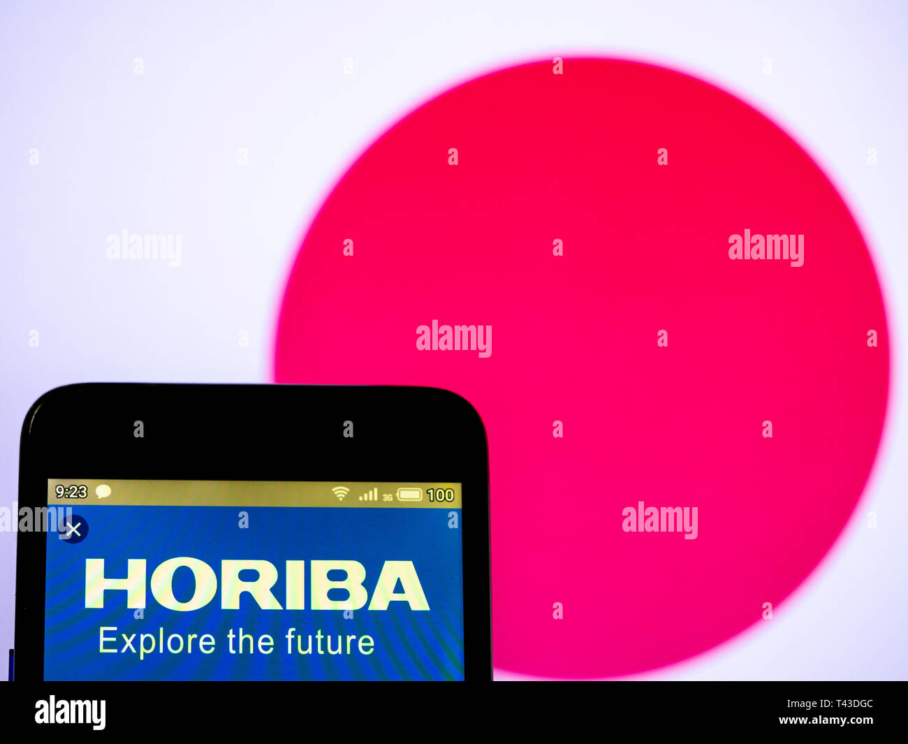 In this photo illustration a Horiba, Ltd. logo seen displayed on a ...