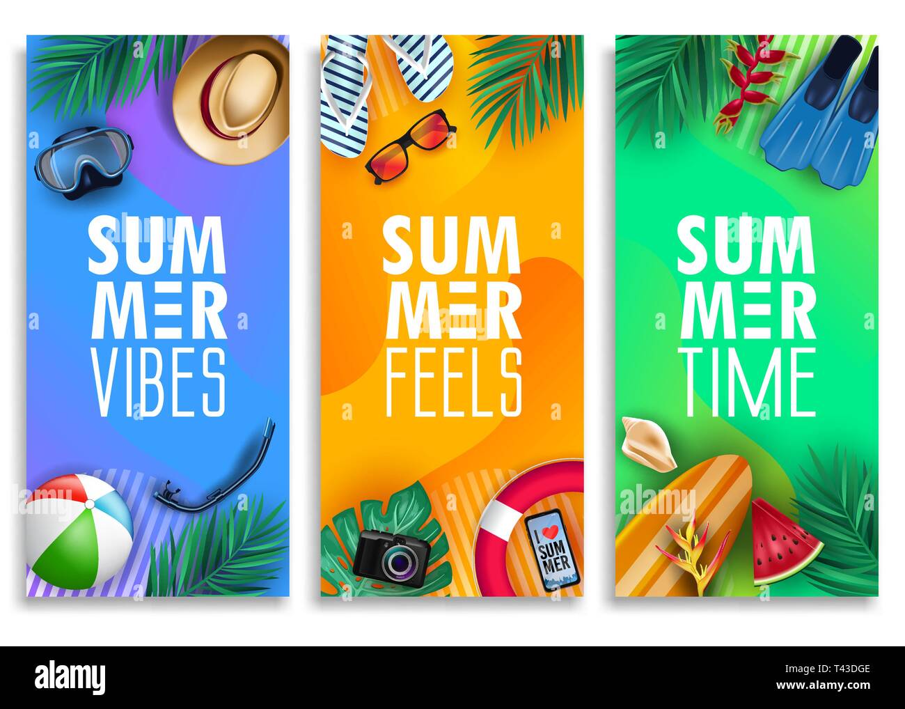 Colorful Summer Vertical Banner Set with Bright Vivid Gradient ...
