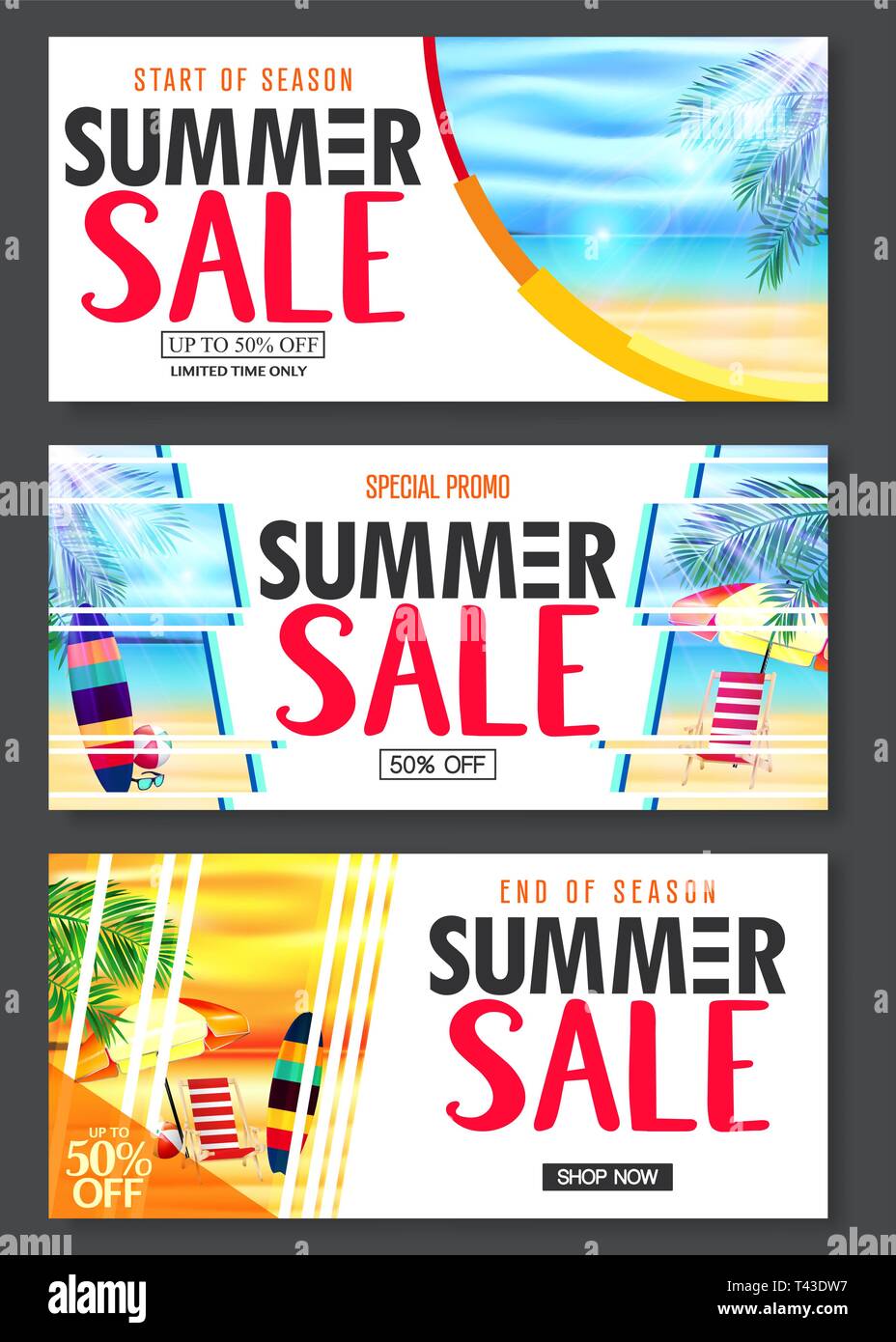 Summer Design Banner with 3D Realistic Beach Resort and Seashore ...