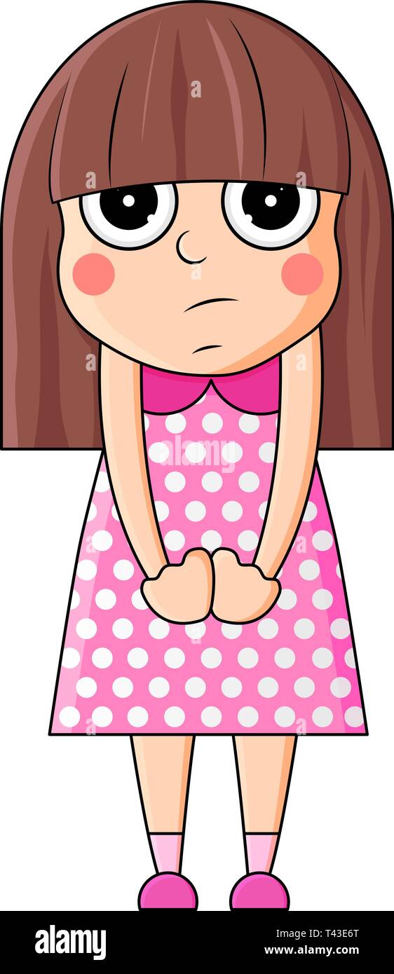 Beautiful girl kawaii vector illustration. Brunette little sad girl ...
