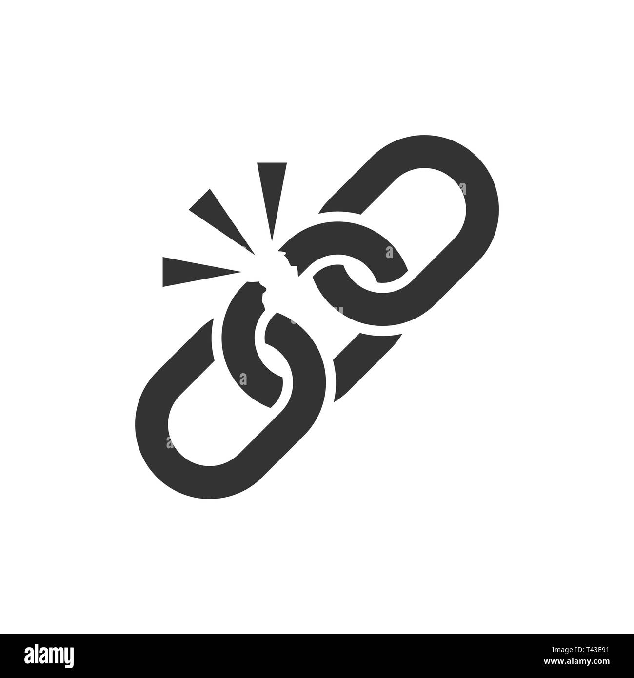 Broken chain sign icon in flat style. Disconnect link vector ...