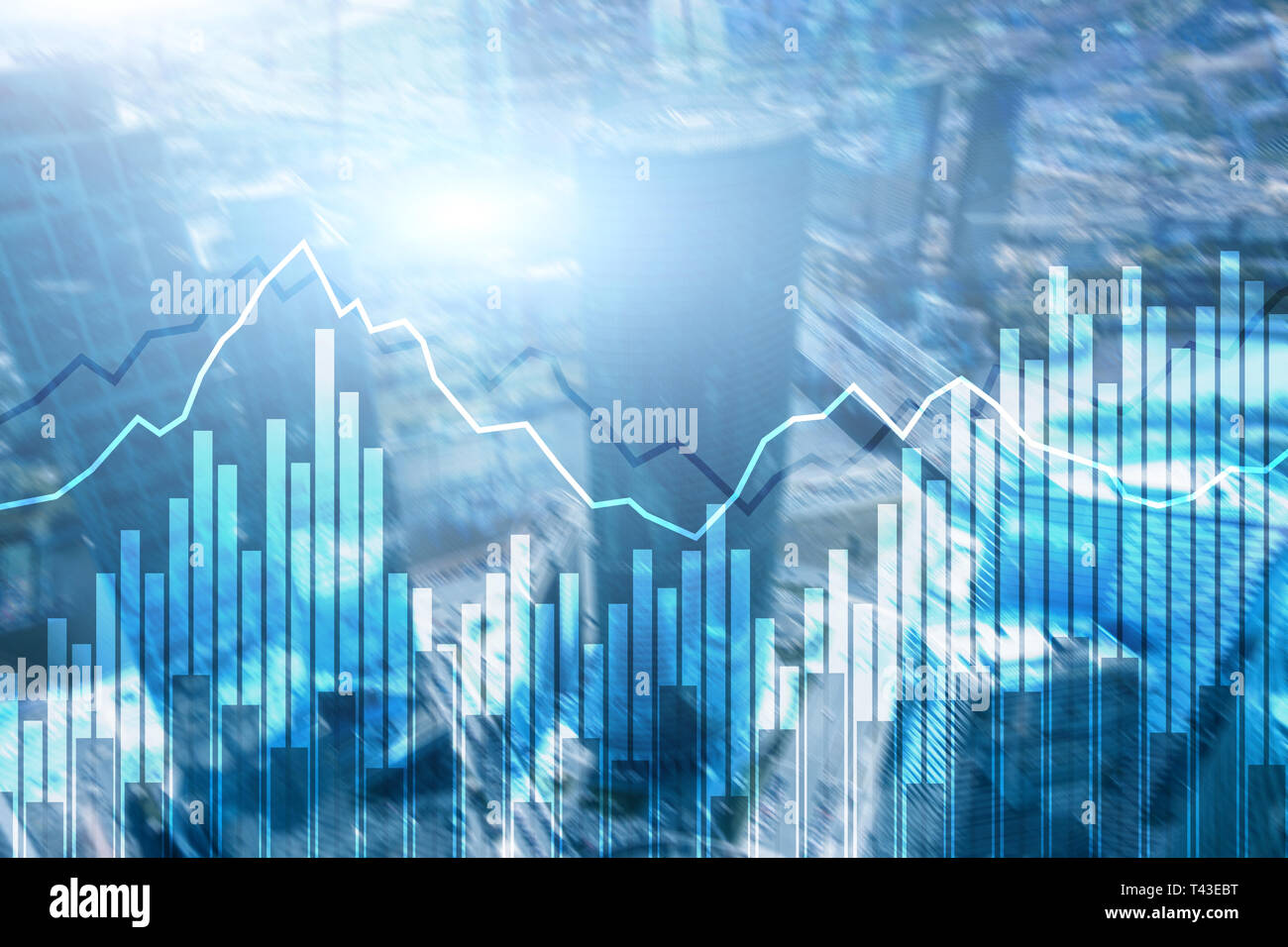 Double exposure Financial graphs and diagrams. Business, economics and ...