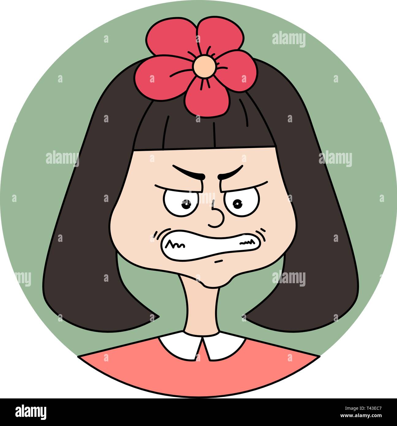 Cartoon illustration of a girl with flower on her head and a funny face ...