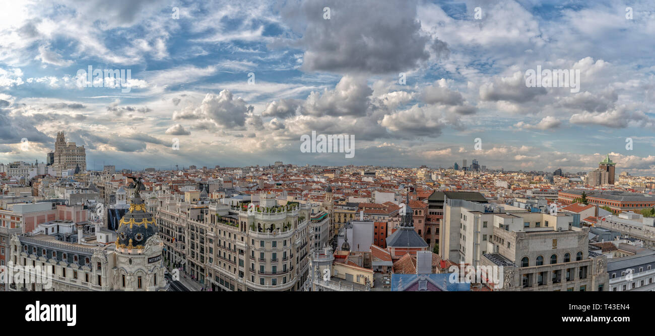 Madrid Spain aerial panorama cityscape on sunny cloudy day Stock Photo ...