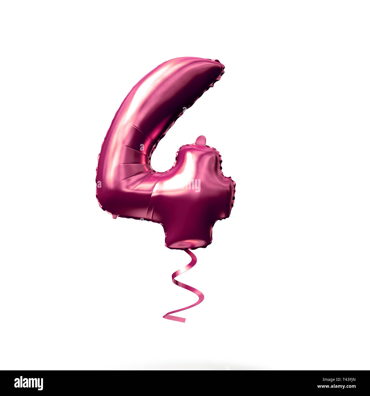 Number 4 rose gold helium balloon isolated on a white background. 3D ...