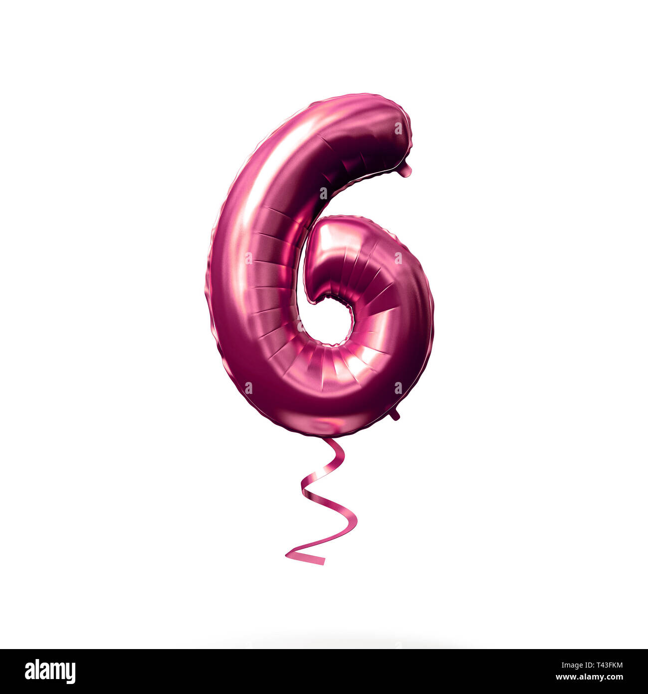 Number 6 rose gold helium balloon isolated on a white background. 3D ...