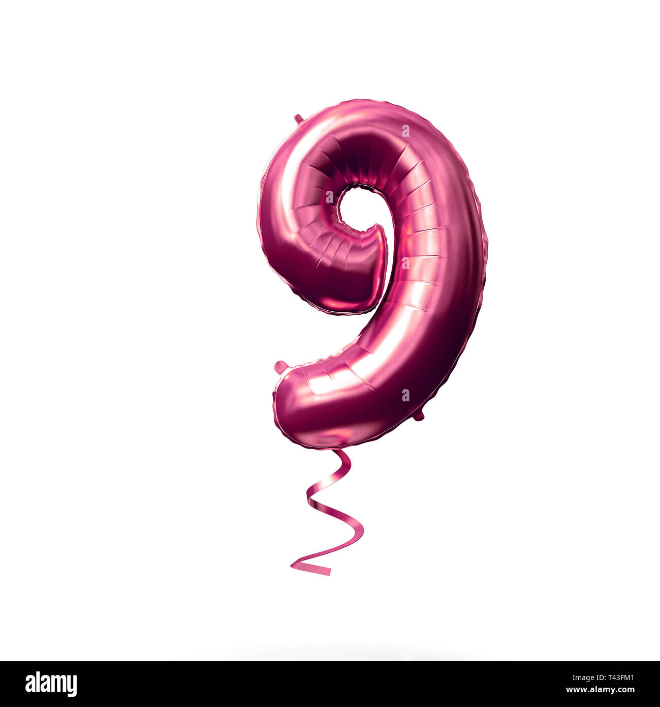 Number 9 rose gold helium balloon isolated on a white background. 3D ...
