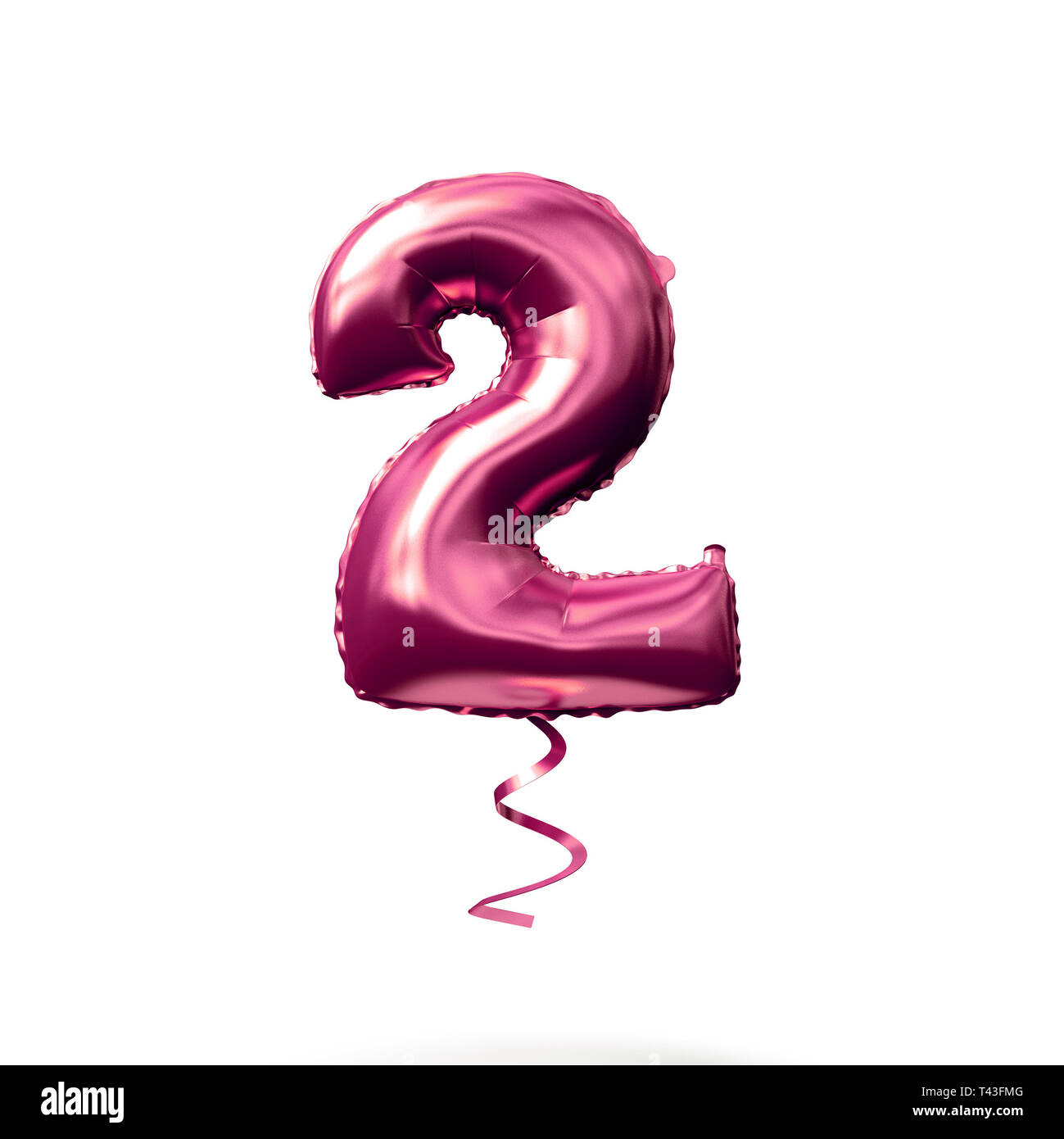 Number 2 rose goldhelium balloon isolated on a white background. 3D ...