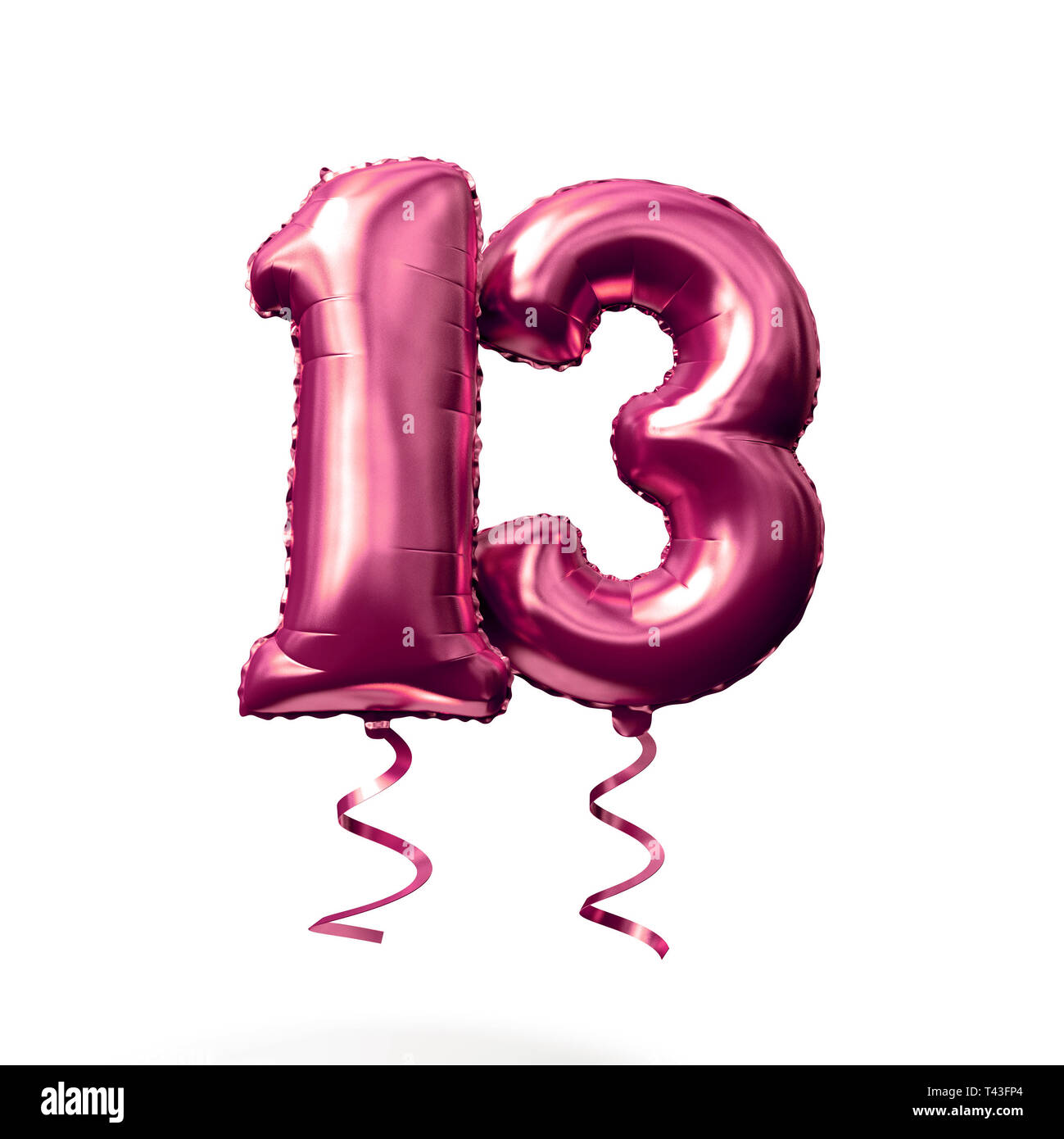 Number 13 rose gold helium balloon isolated on a white background. 3D ...