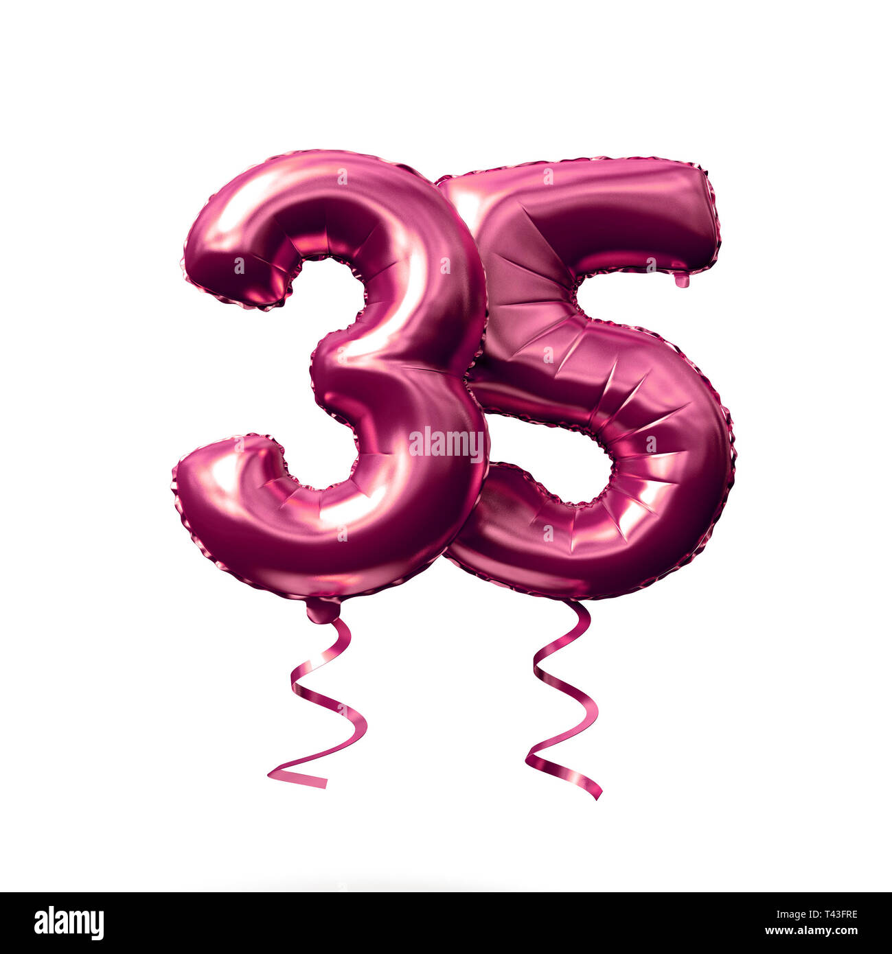 Number 35 rose gold helium balloon isolated on a white background. 3D ...
