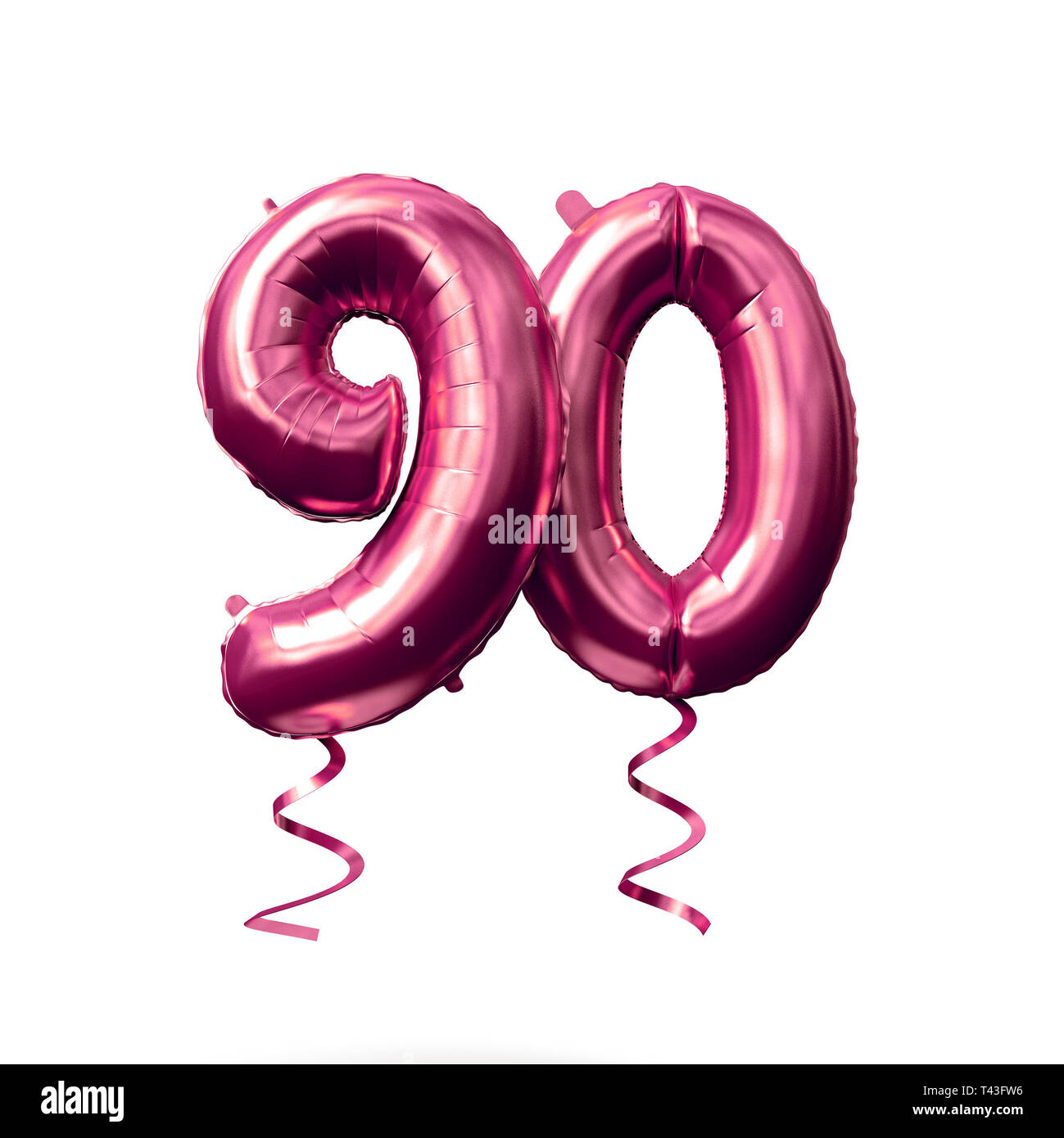 Number 90 rose gold helium balloon isolated on a white background. 3D ...