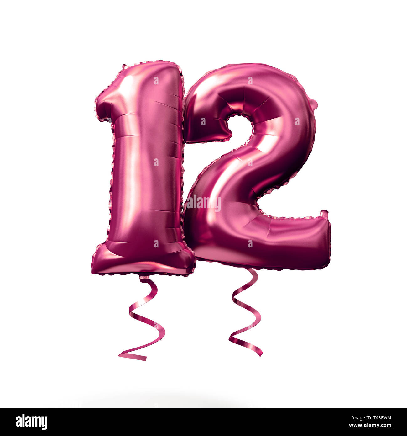 Number 12 rose gold helium balloon isolated on a white background. 3D ...